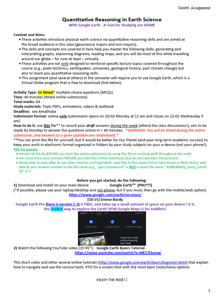 GEO1 - Plate Tectonics - Large-Scale Processes & Google Earth 2023 | PDF | Earth Sciences ...