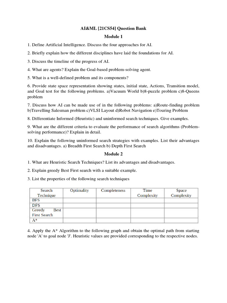 AI & ML Question Bank for 21CS54 | PDF | Machine Learning | Artificial Intelligence