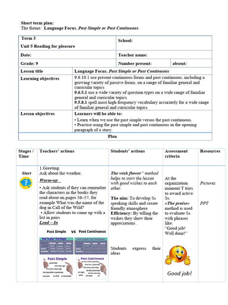 Language Focus. Past Simple or Past Continuous | PDF | Learning ...