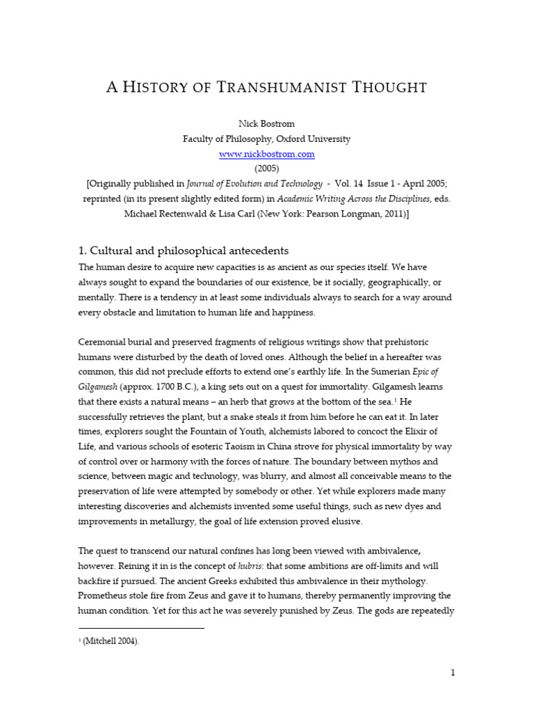 A History of Transhumanist Thought | PDF | Transhumanism ...