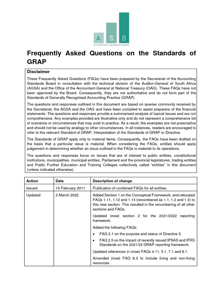 FAQs On Standards of GRAP Updated Mar 2022 | PDF | Audit ...
