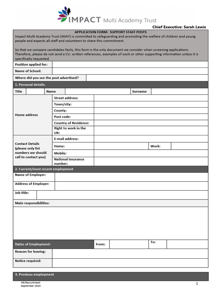 Support Staff Application Form | PDF | Justice | Crime & Violence