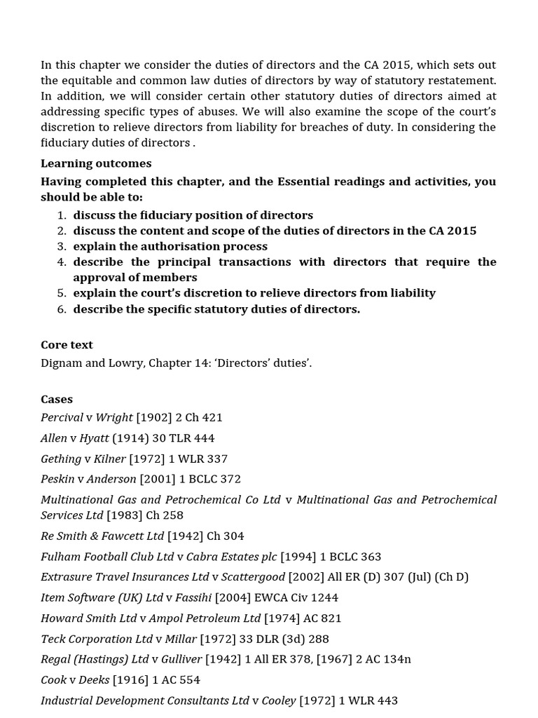 DIRECTORS DUTIES | PDF | Fiduciary | Liquidation