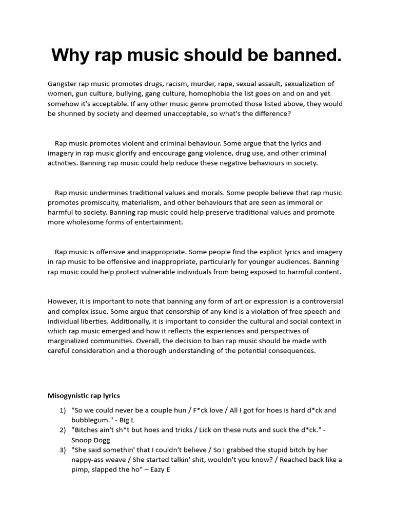 Why Rap Music Should Be Banned | PDF | Hip Hop Music | Aggression