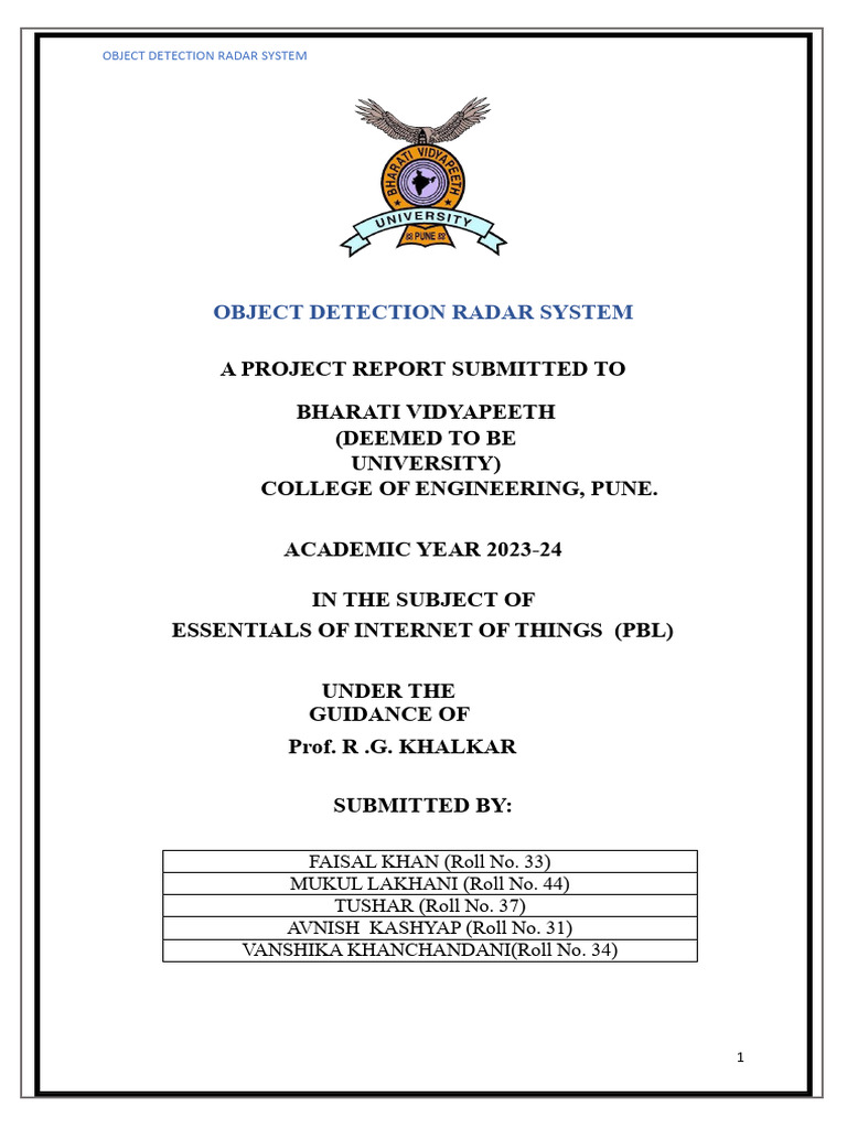 Radar System Project Report | Download Free PDF | Servomechanism | Arduino