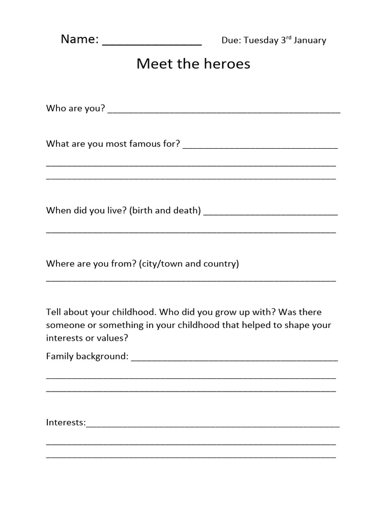 Meet The Heroes Interview Sheet - Second Edition | PDF Meet The Heroes Interview Sheet - Second Edition | PDF