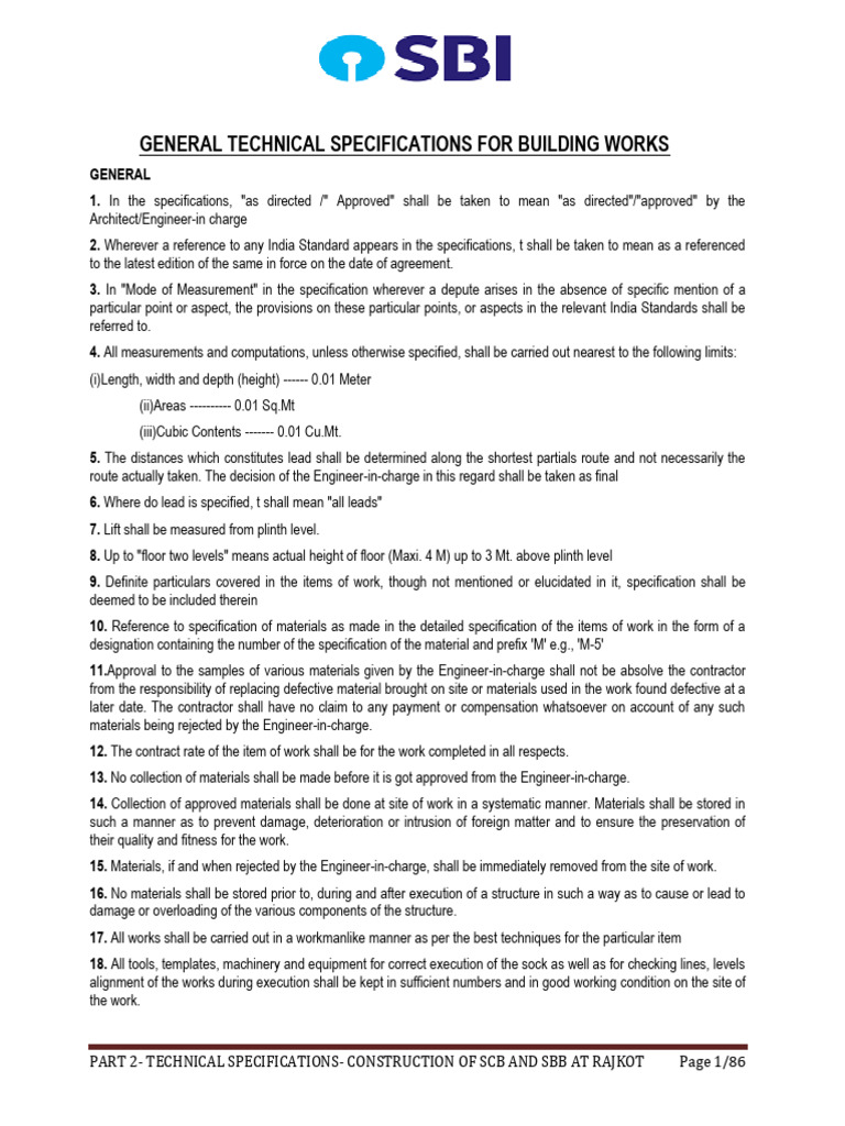 General Technical Specification For Building Works | PDF | Concrete | Specification (Technical ...