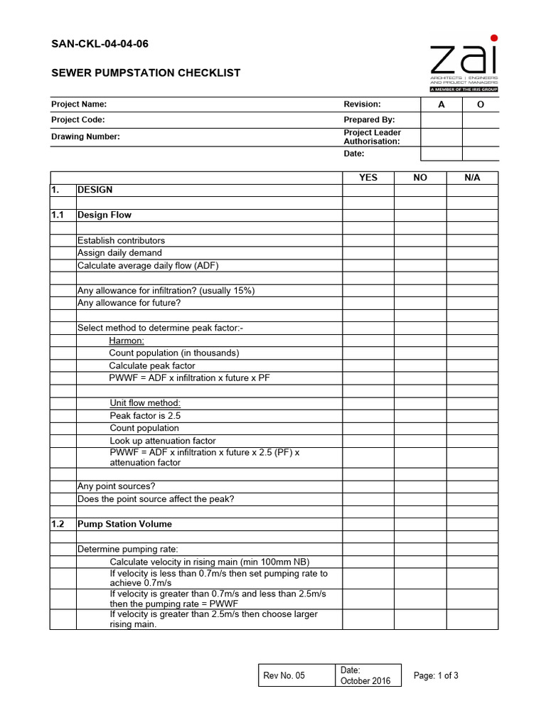 Sewer Pump Station Checklist Guide | PDF | Pump | Chemical Engineering