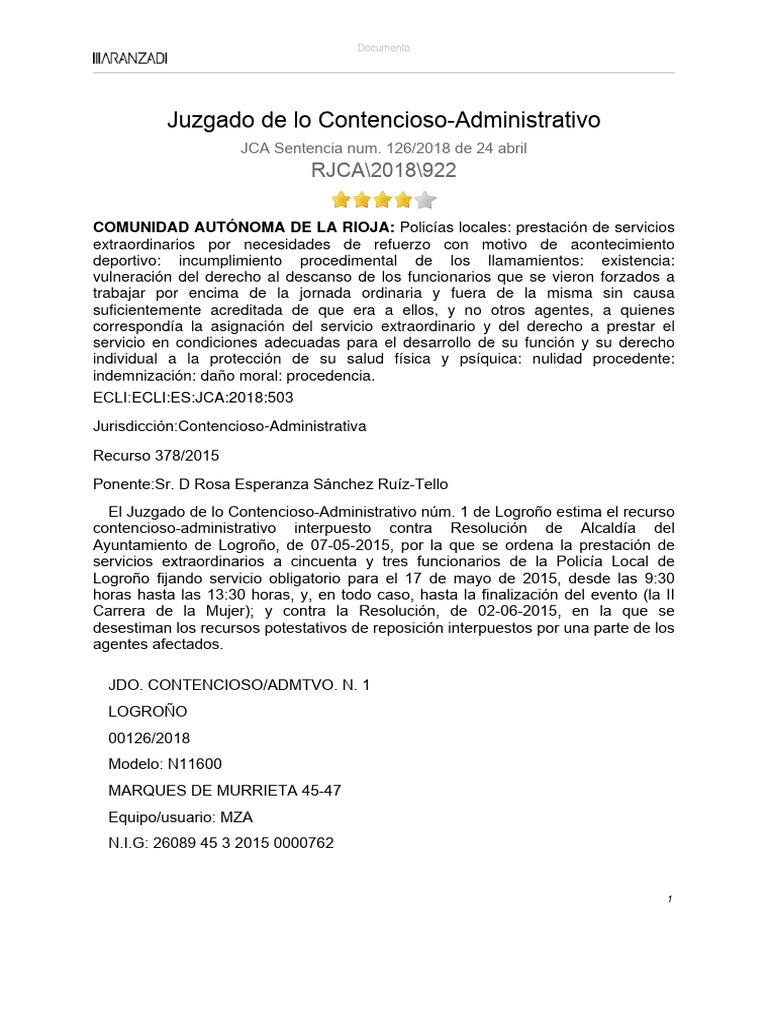 Jur - JCA Sentencia Num. 126-2018 de 24 Abril - RJCA - 2018 - 922 | PDF ...