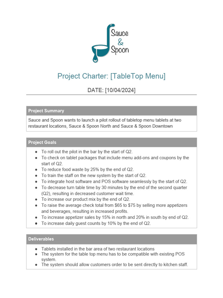 1.activity Template - Project Charter | PDF | Point Of Sale | Menu