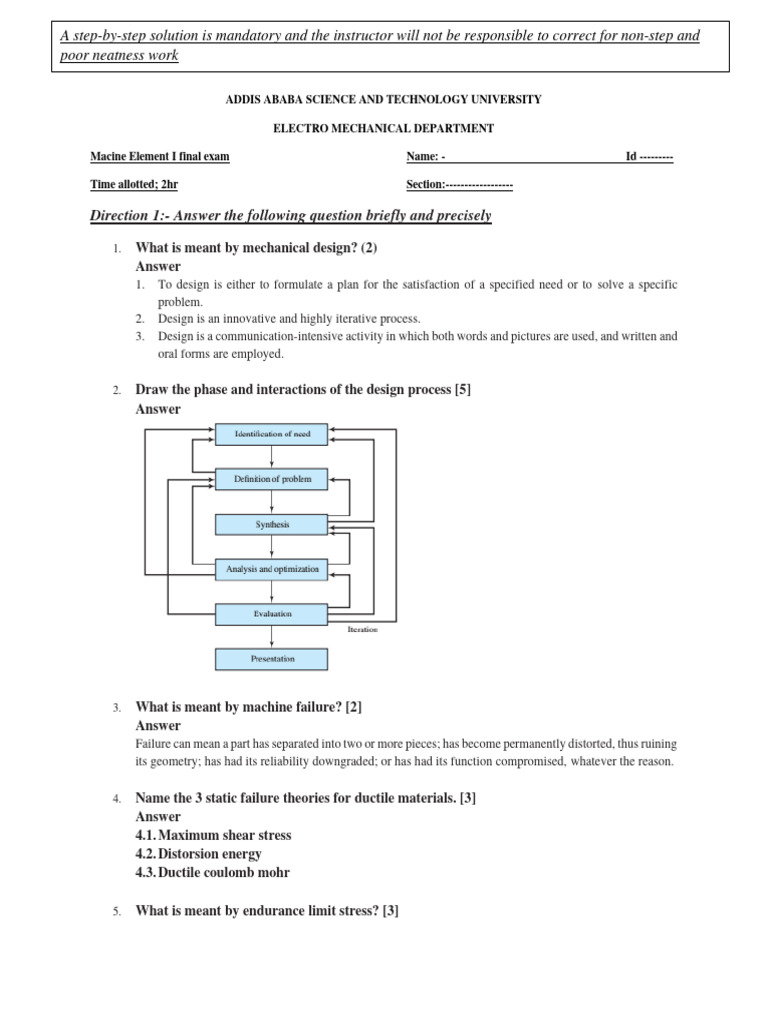 Machine Element I Final Exam Questions | PDF | Yield (Engineering ...