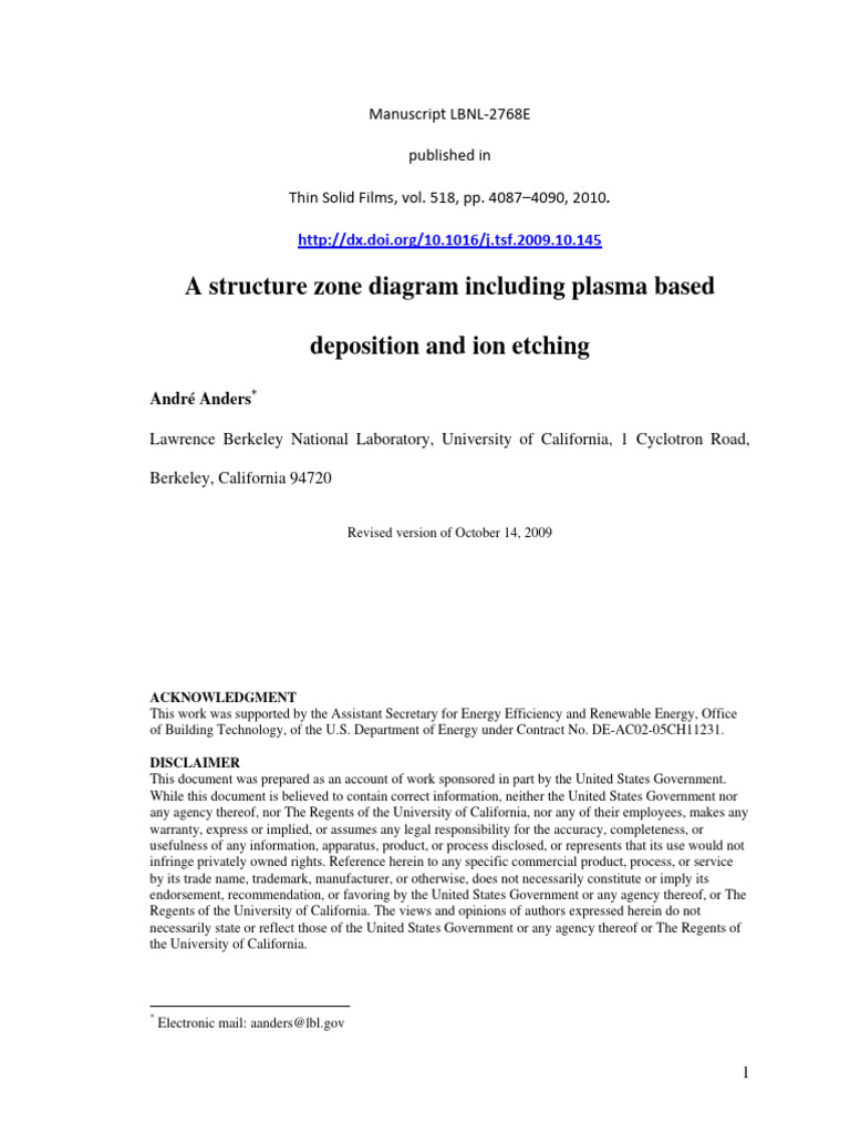 A Structure Zone Diagram Including Plasm | PDF | Sputtering | Temperature