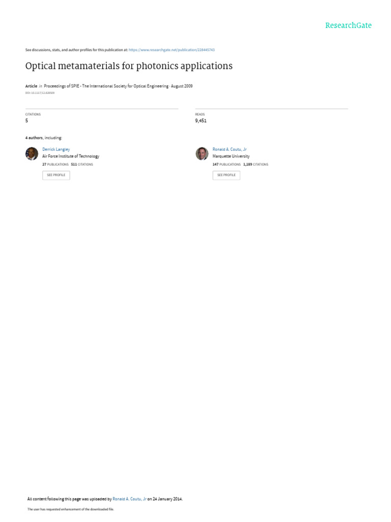 Optical Metamaterials For Photonics Applications | PDF | Metamaterial ...