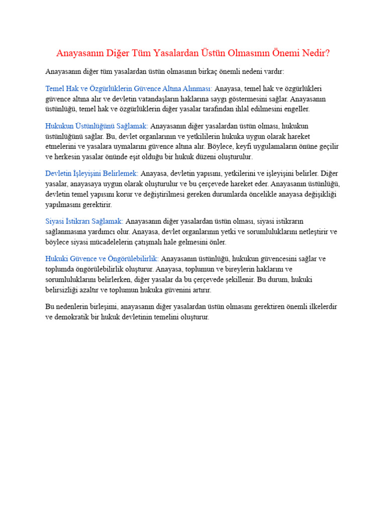 Anayasa Hukuku Vize Ödev | PDF