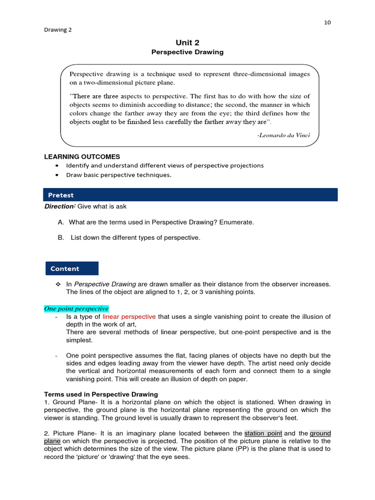 Drawing2 Unit 2 Module 1.1 | PDF | Perspective (Graphical) | Horizon