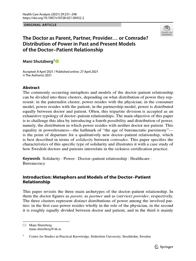 The Doctor As Parent, Partner, Provider or Comrade? Distribution of ...