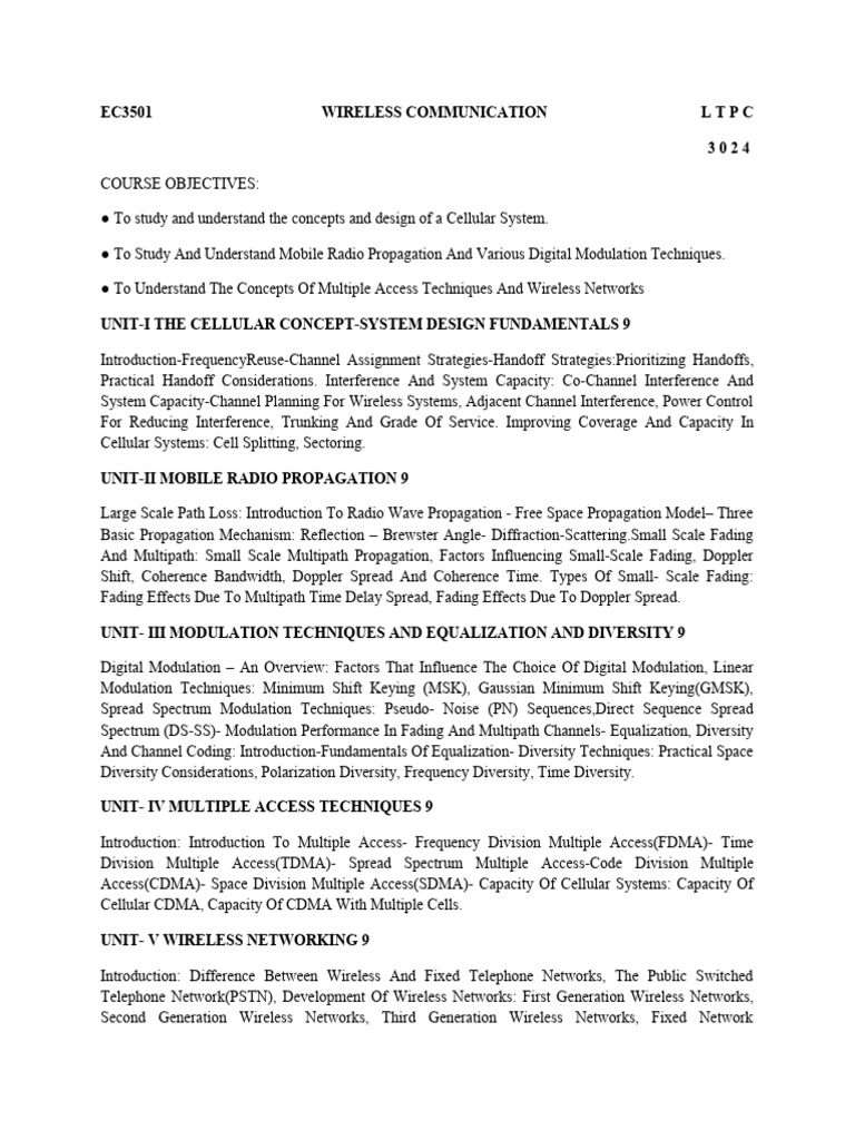 Ec3501-Wireless Communication Syllabus | PDF | Cellular Network ...