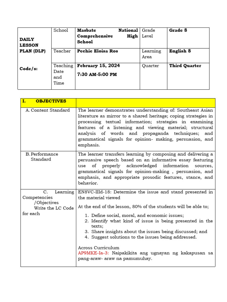 Diff Issues DLP | PDF | Teachers | Learning