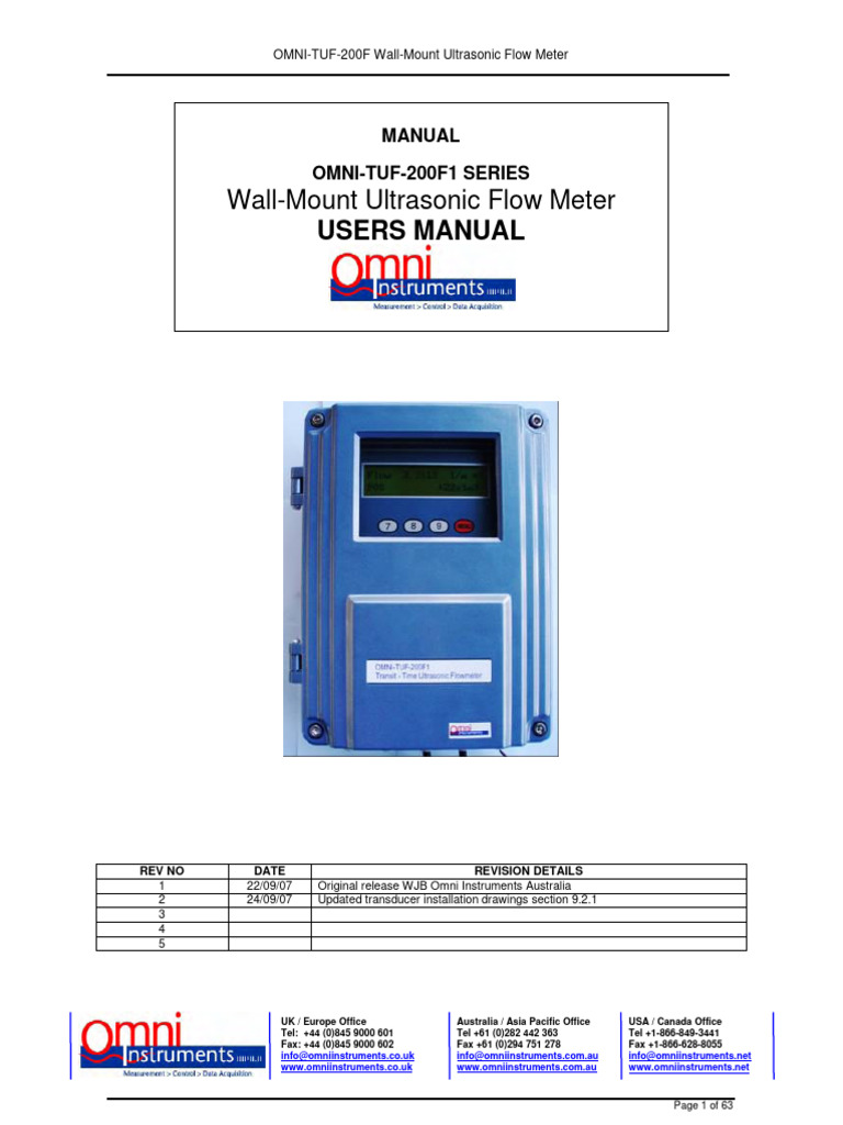 Wall-Mount Ultrasonic Flow Meter: Users Manual | PDF | Flow Measurement | Water