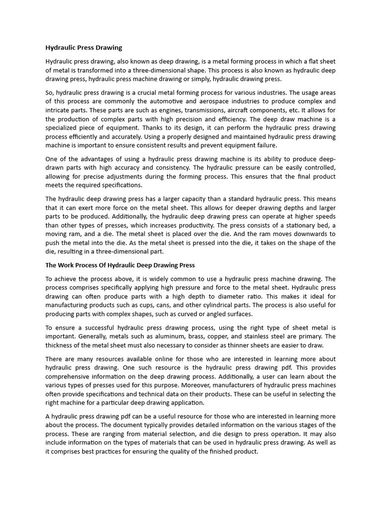 Hydraulic Press Drawing | Download Free PDF | Sheet Metal | Engineering