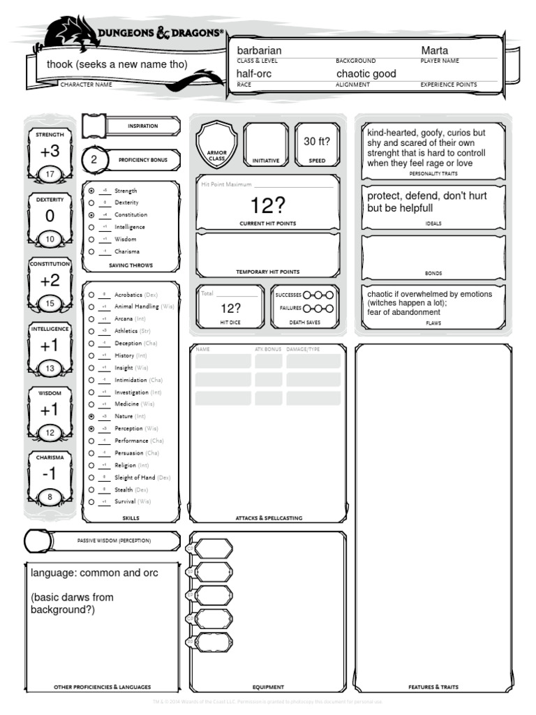 DND 5E CharacterSheet FormFillable | PDF
