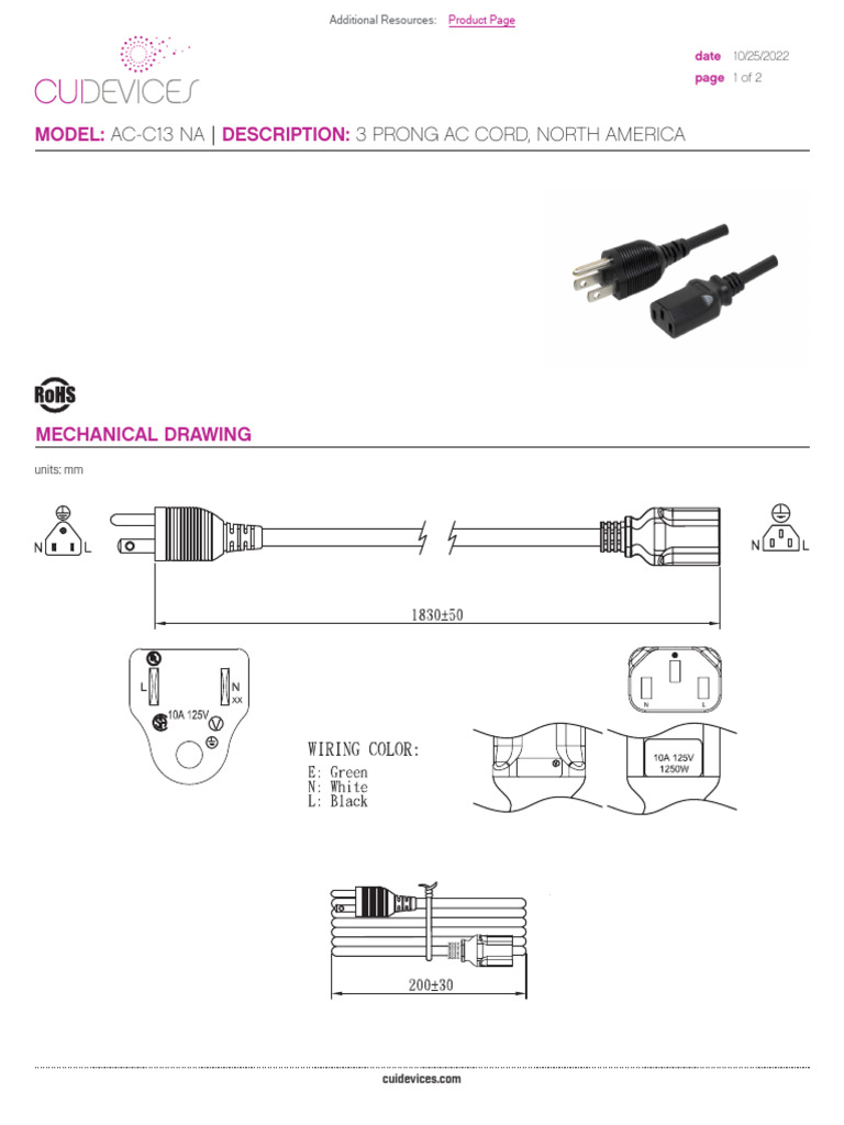 AC-C13 NA - 3 Prong Ac Cord, North America: Model: Description | PDF ...