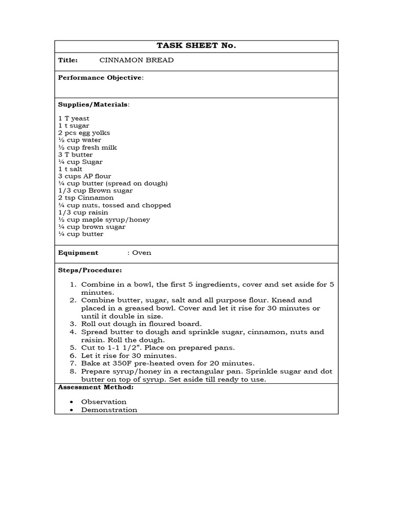 TASK SHEET No 3.25 Cinnamon Bread-New | PDF