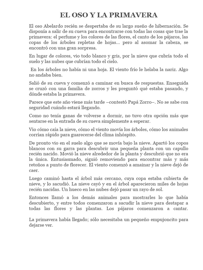 cuento EL OSO Y LA PRIMAVERA. | PDF