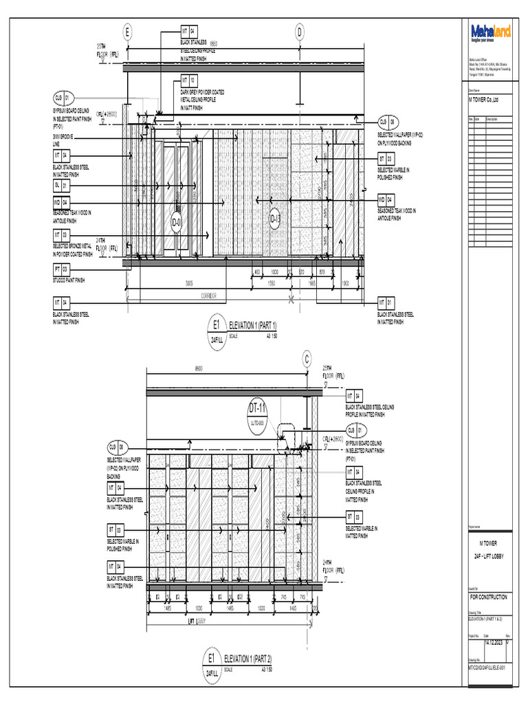 24F_Lift Lobby Elevations & Details | PDF | Materials | Building Engineering