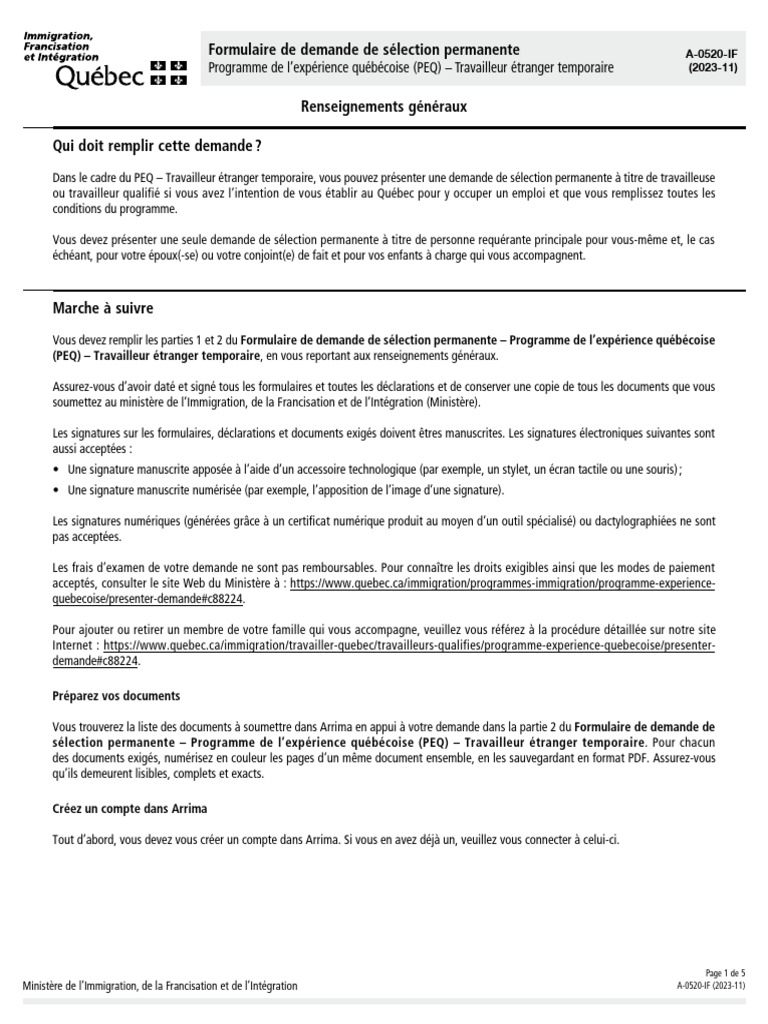 Demande PEQ Travailleur Étranger 2023 | PDF | Québec