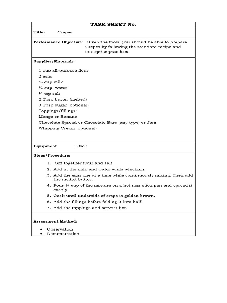 TASK SHEET No 3.24 crepes | PDF