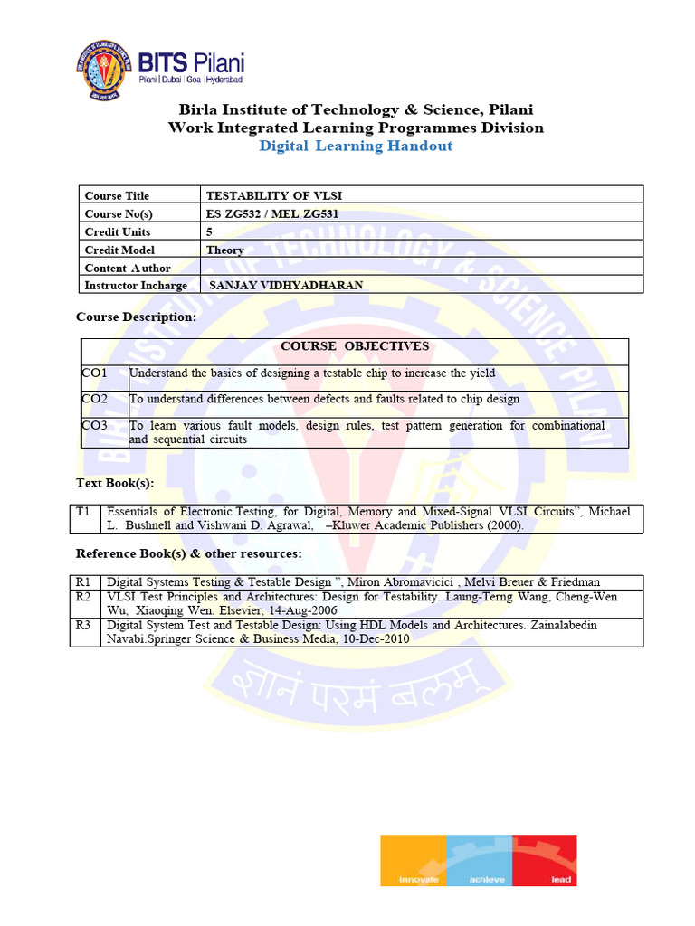 Course handout testablity for vlsi | PDF | Computer Engineering ... Course handout testablity for vlsi | PDF | Computer Engineering ...