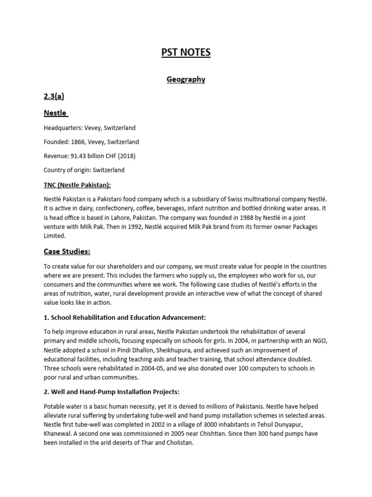 PST NOTES 2 | PDF | Nestlé | Globalization