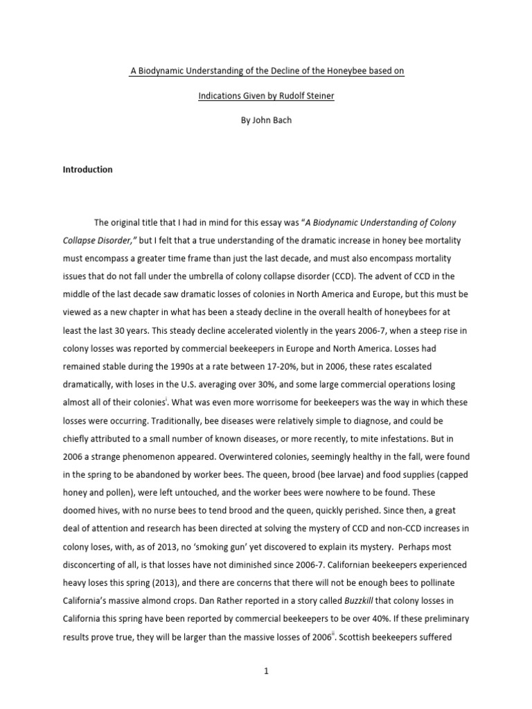 Biodynamic Beekeeping Essay Pdf Honey Bee Apoidea