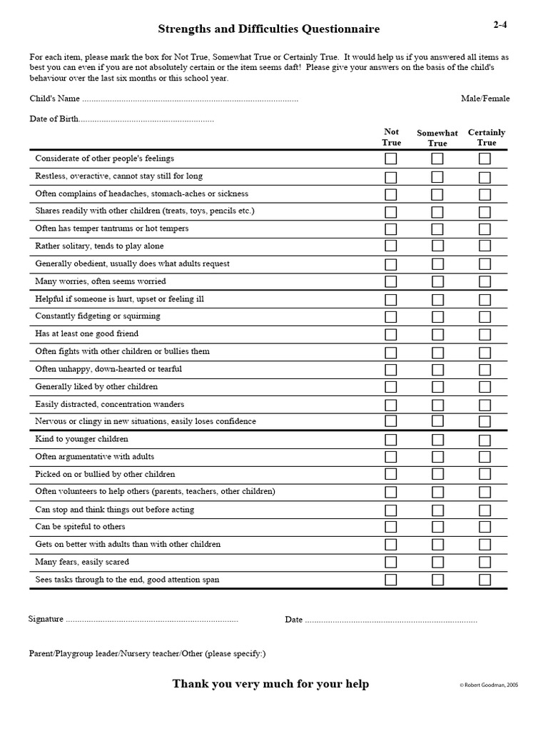 Strengths and Difficulties Questionnaire | PDF | Bullying | Psychological Concepts