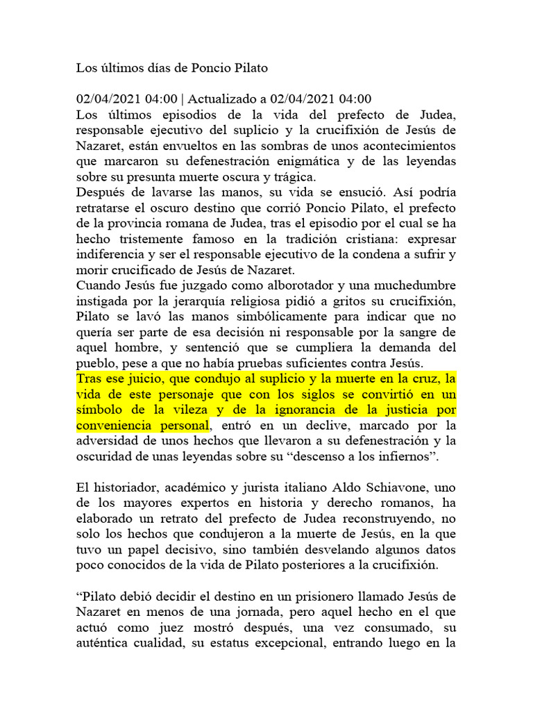 Últimos días de Poncio Pilato | PDF | Poncio Pilato | Jesús
