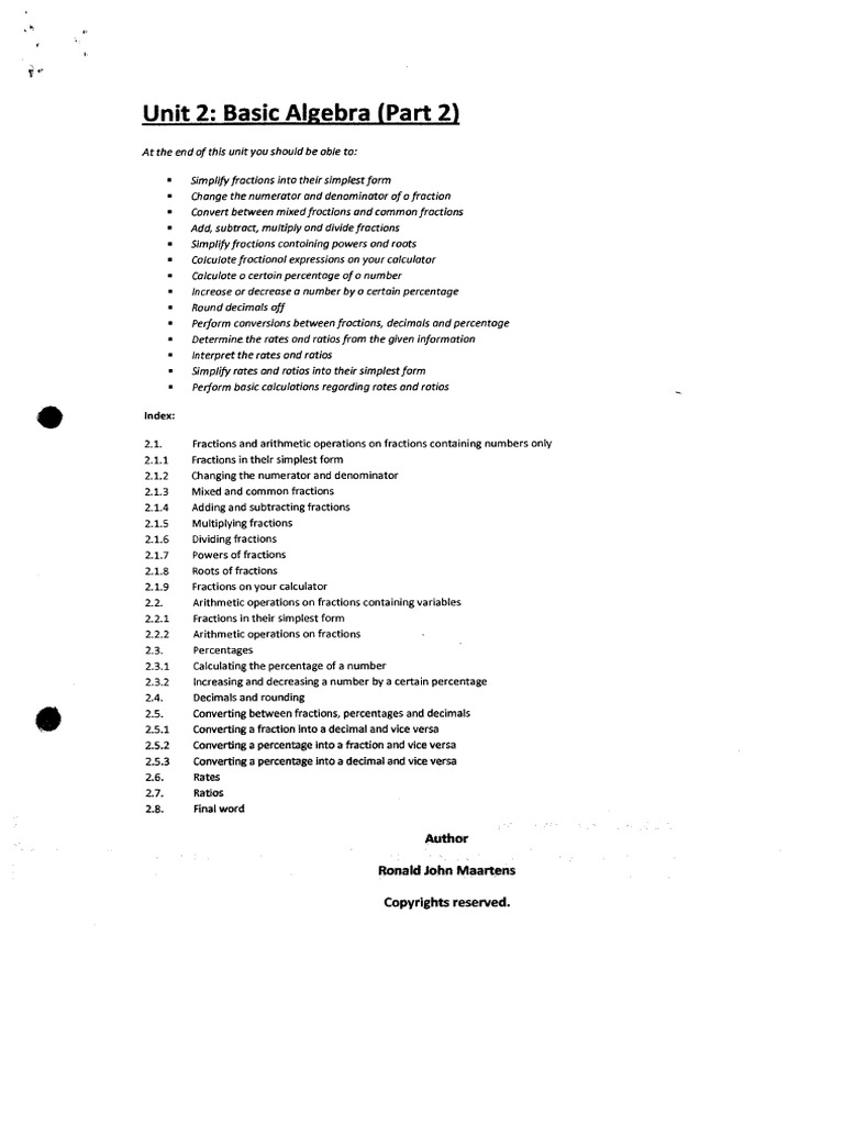 Unit 1 - Basic Algebra Part 2 - Notes | PDF