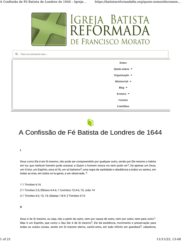 Confissão de Fé Batista de 1644 | PDF | Jesus | Pecado