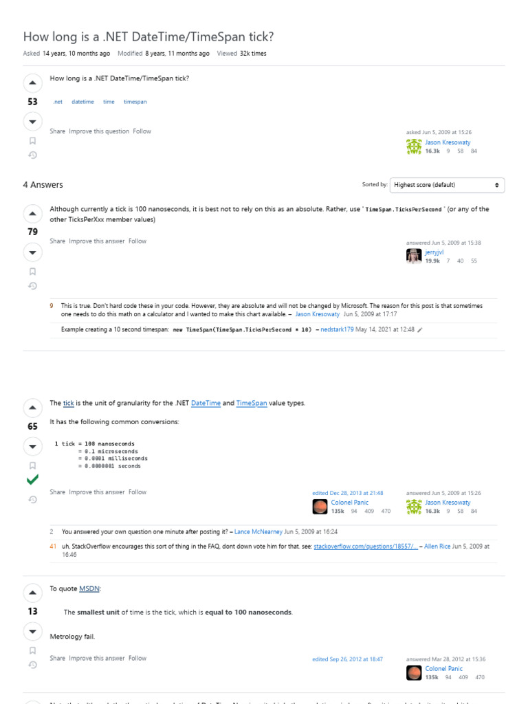 How Long Is A Net Datetime Timespan Tick Stack Overflow Pdf Software Engineering