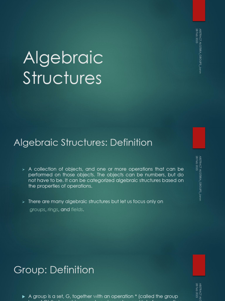 Algebraic Structures Groups Pdf Group Mathematics Integer