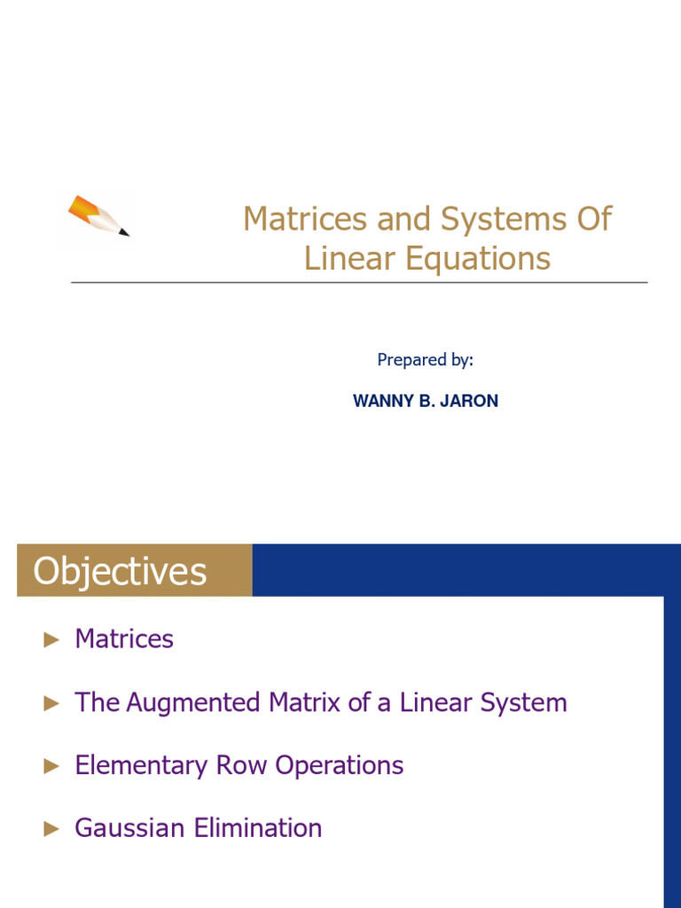 MATRICES AND SYSTEMS OF LINEAR EQUATIONS - Part 1 - Feb14 | PDF | System Of Linear Equations ...