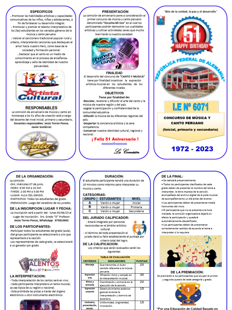 Triptico de Canto 2023 | PDF | Perú | Canto