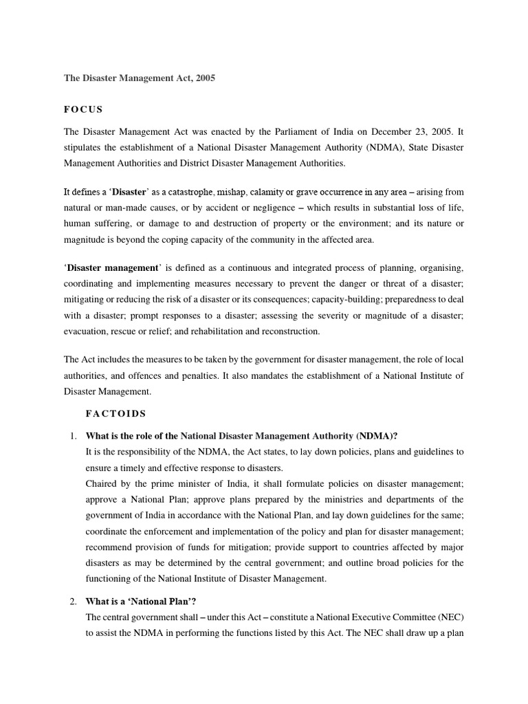 DSTM Act 2005 | PDF | Emergency Management | Justice