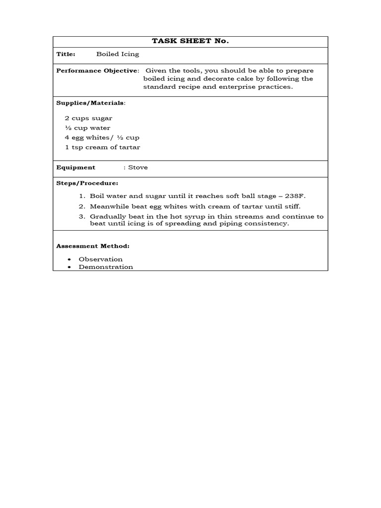 TASK SHEET No 3.3 Boiled Icing | PDF