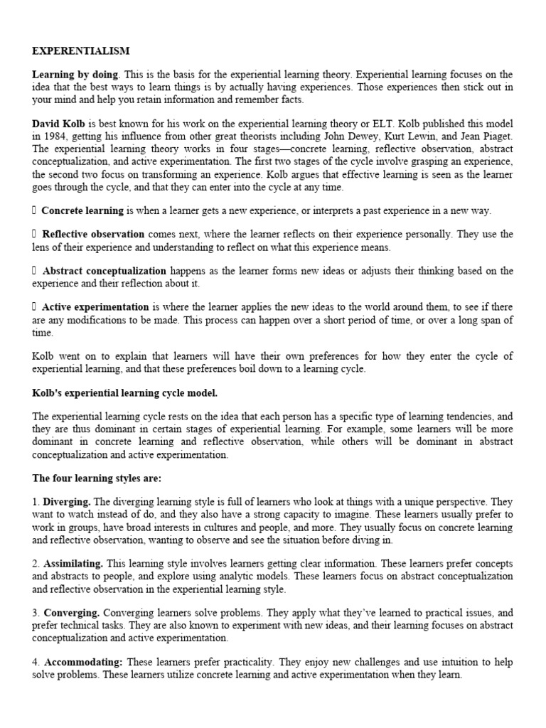 EXPERIENTIALISM | Download Free PDF | Learning | Learning Styles