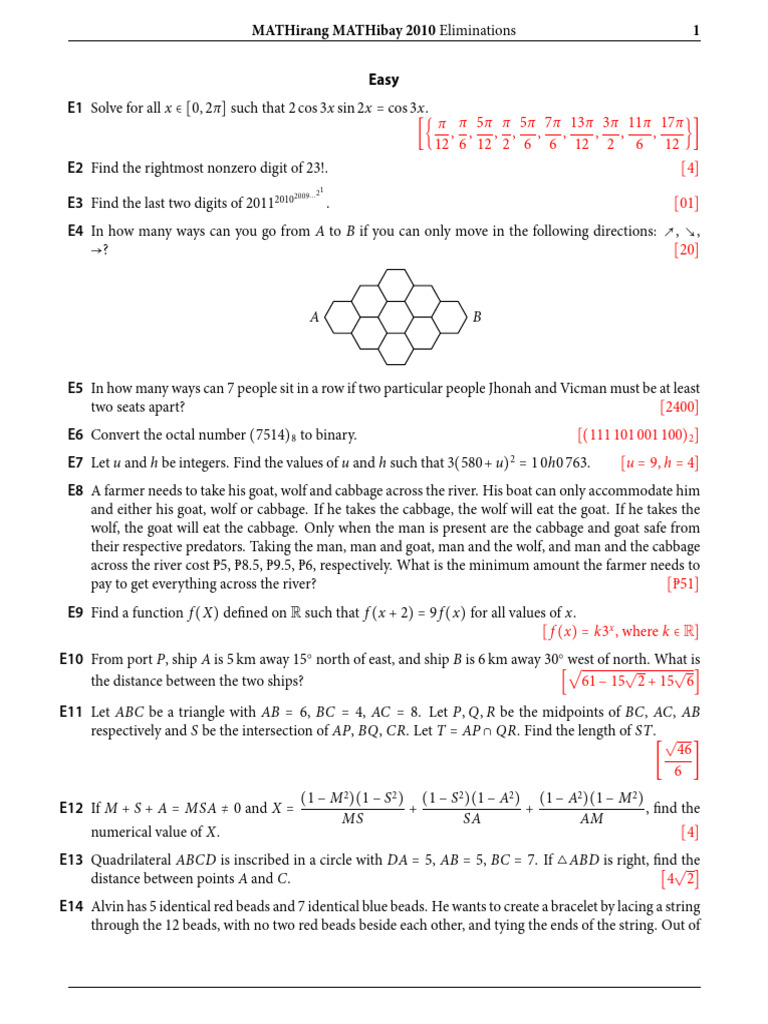 Mathira 2010 Elims | PDF | Elementary Mathematics | Mathematics
