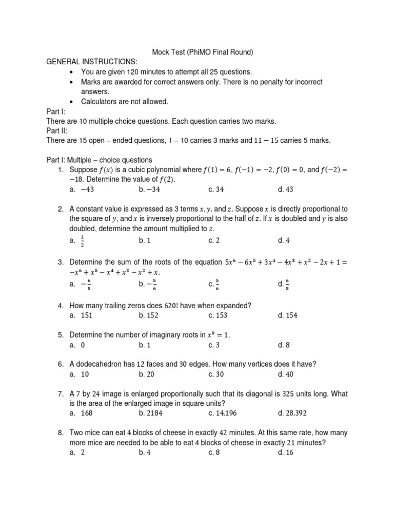 Mock Final Test (PhiMO) | PDF | Area | Triangle