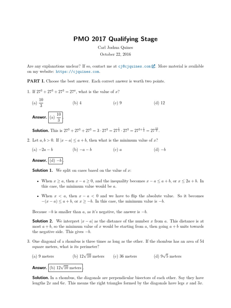 pmo2017quals | PDF | Square Root | Mathematics