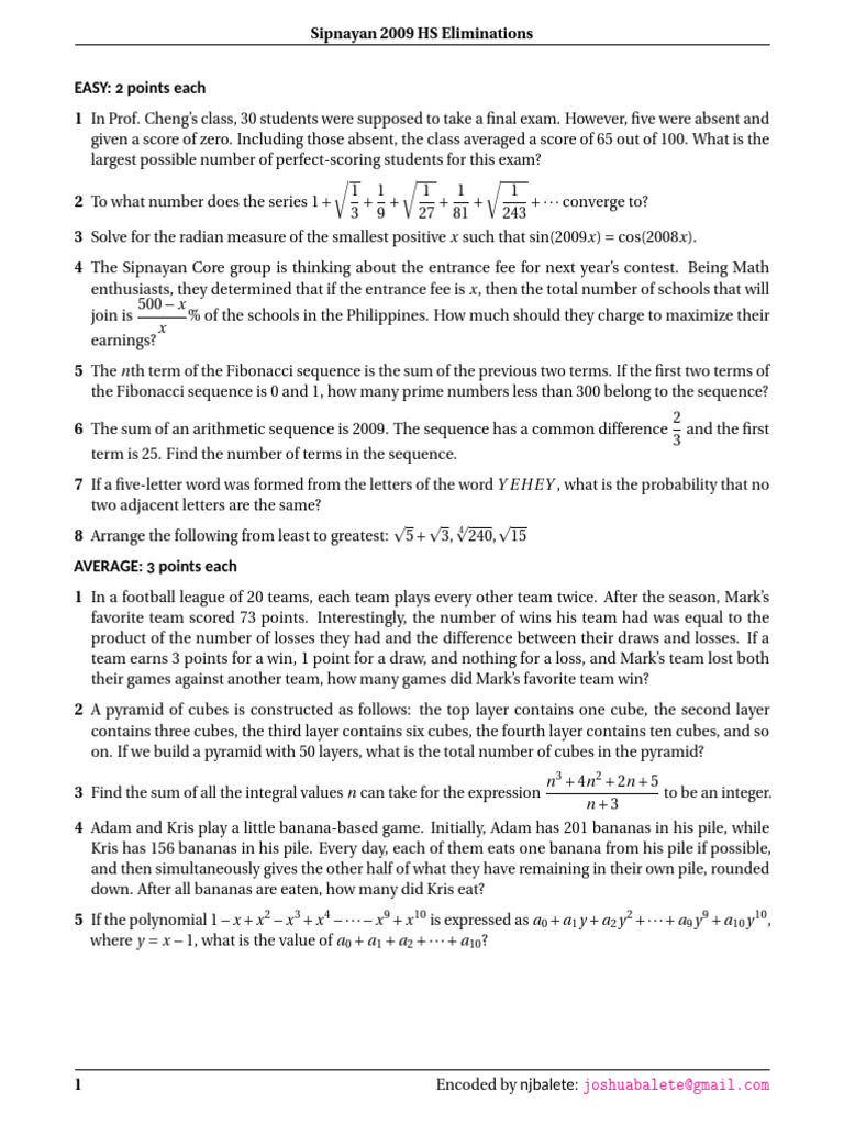 Sipnayan 2011 Elims | PDF | Numbers | Circle