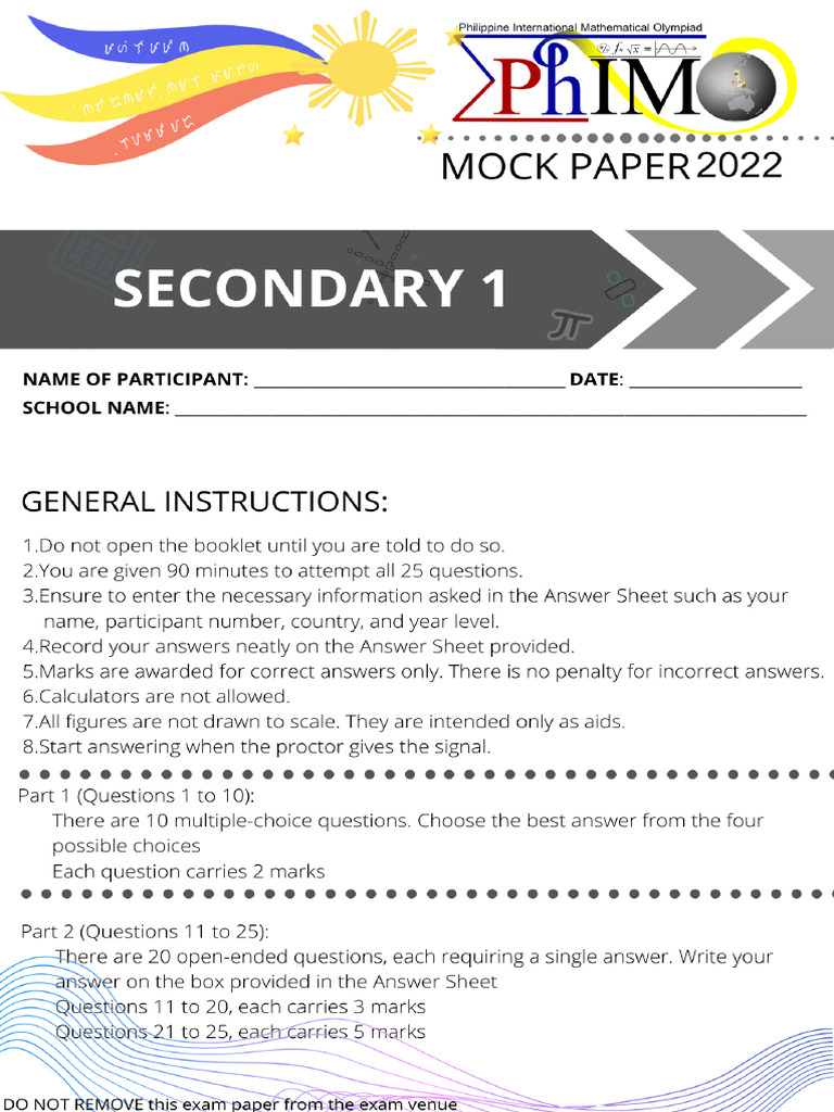 PHIMO 2020 Mock Paper S1 | PDF | Length | Mathematics